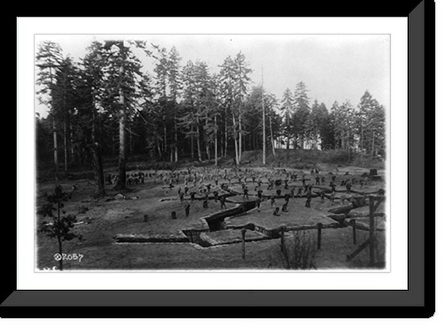 Historic Framed Print, [Attacking a trench. Trench attack in a training ...