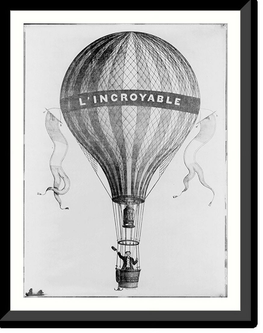 Historic Framed Print, [Balloon L'Incroyable" aloft with man waving ...
