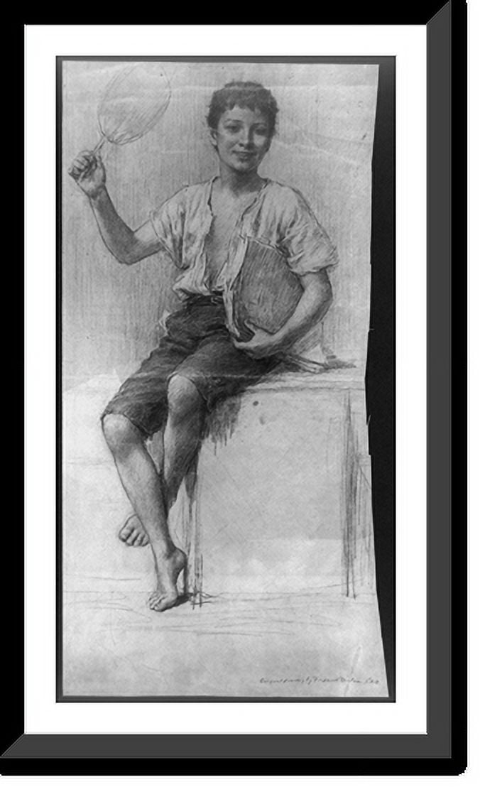 Historic Framed Print, [Barefoot boy with papers and fan], 17-7/8" x 21 ...