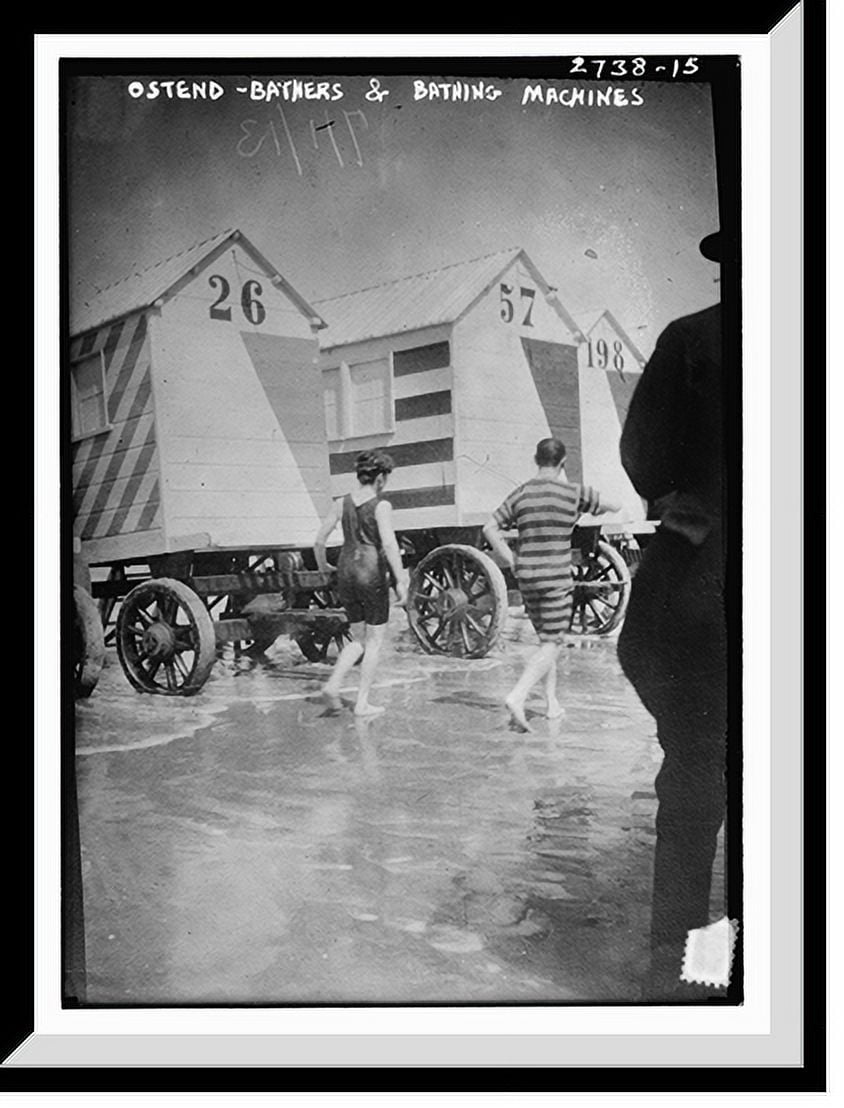 Historic Framed Print, Bathers and Bathing Machines-Ostend, 17-7/8" x ...