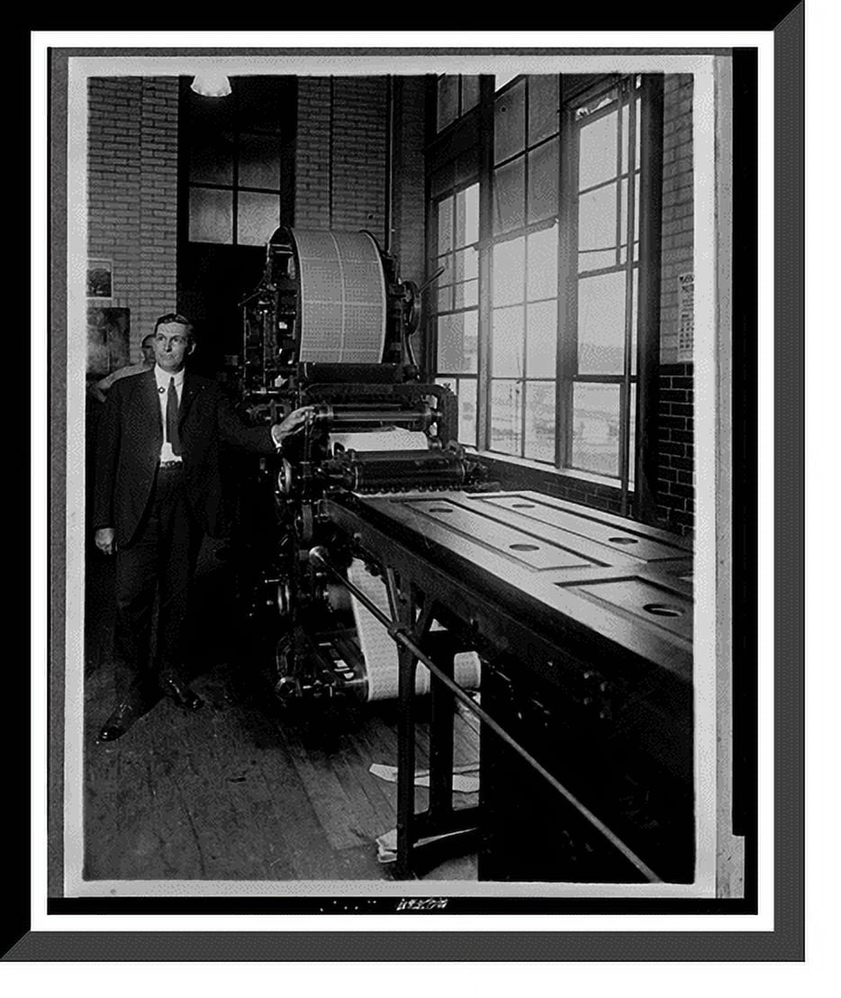 Historic Framed Print, [Benjamin R. Stickney standing next to a postage ...