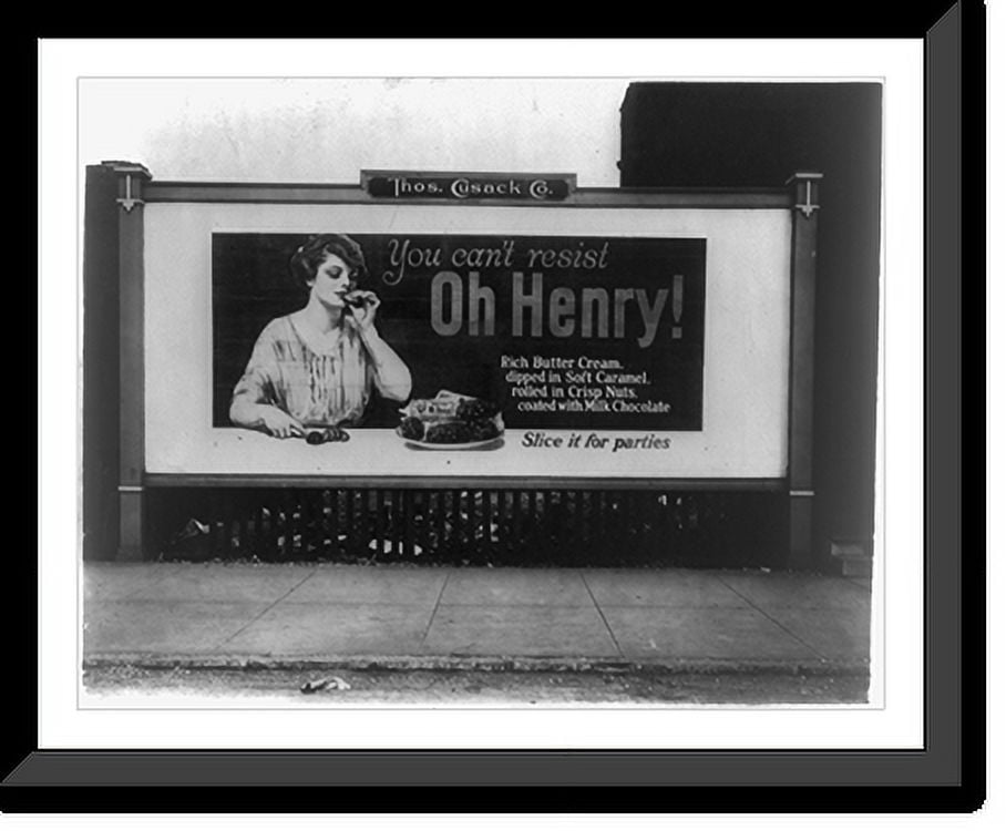 Historic Framed Print, [Billboard illustration showing a woman eating ...