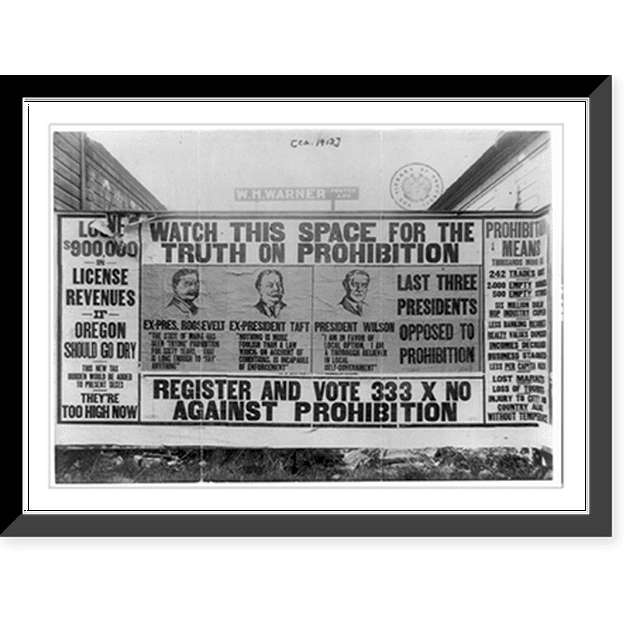 Historic Framed Print, [Billboard poster against prohibition, with head ...