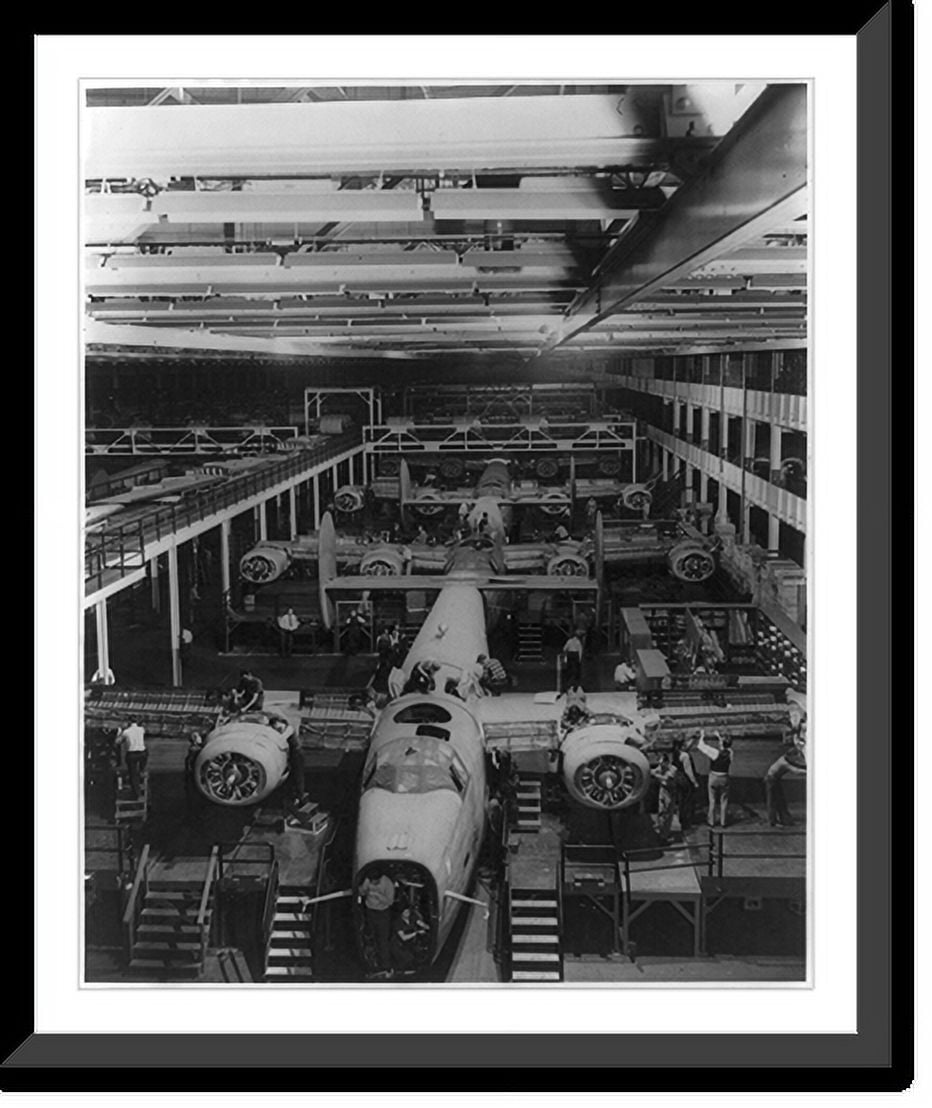 Historic Framed Print, [Bird's-eye view of assembly of B-24 liberator ...