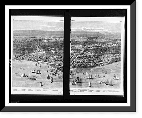 Historic Framed Print, Bird's-eye view of Chicago as it was before the ...