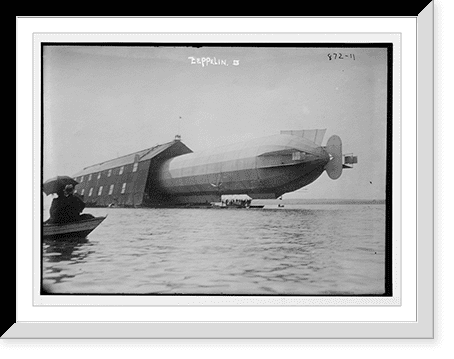 Historic Framed Print, Blimp, Zeppelin No. 3, in shed, seen from water ...