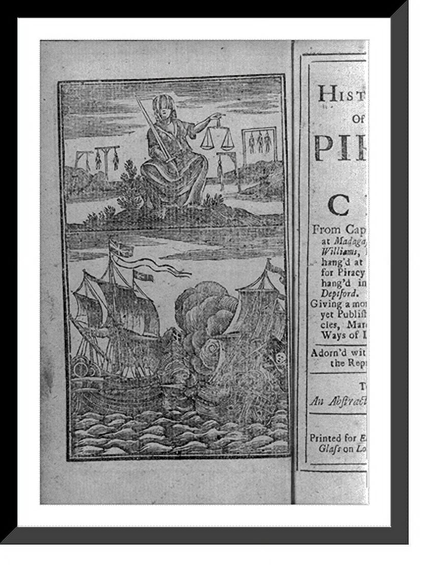 Historic Framed Print, [Blind Justice holding sword and scales; 7 men ...