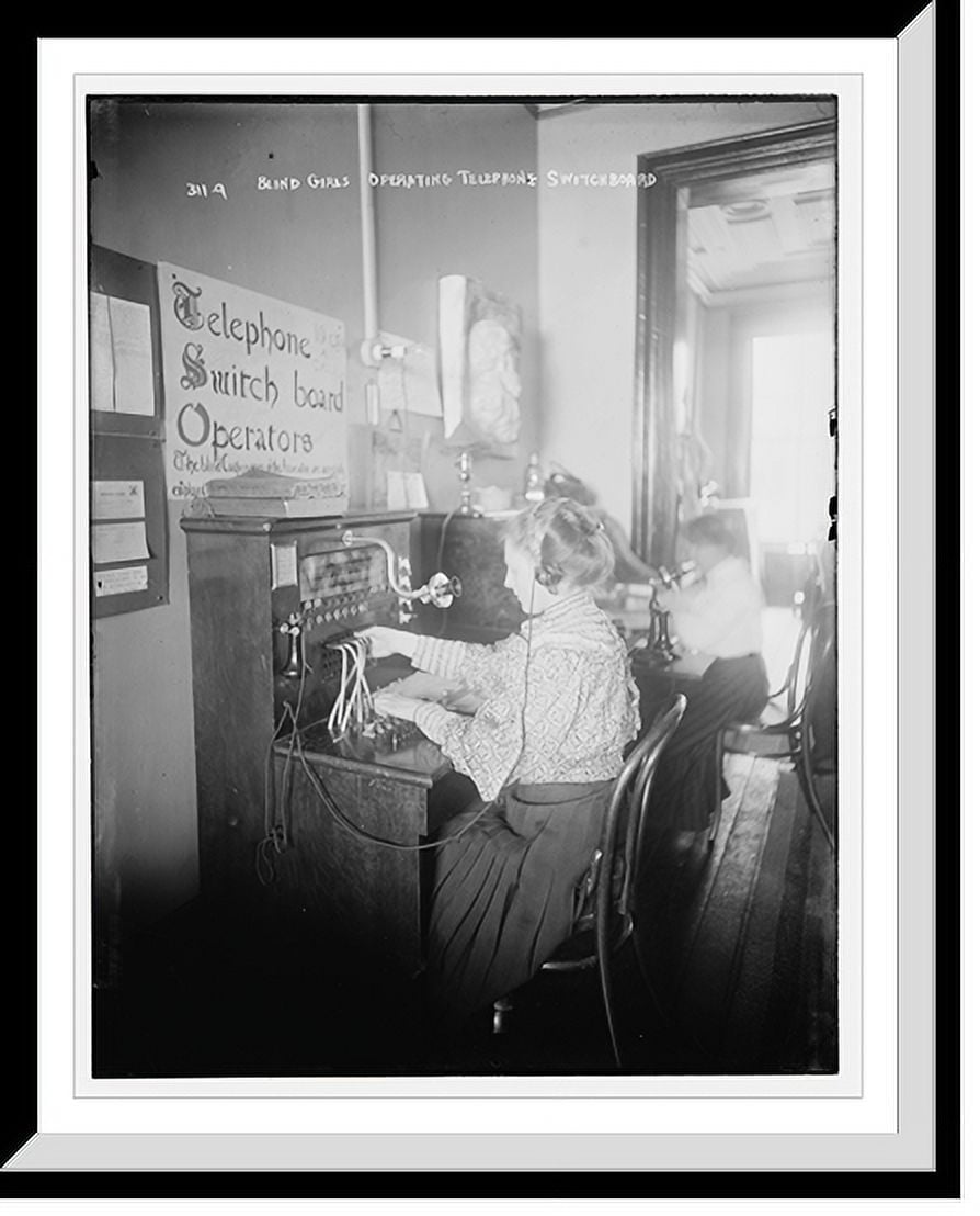 Historic Framed Print, Blind girls operating telephone switchboard, 17 ...