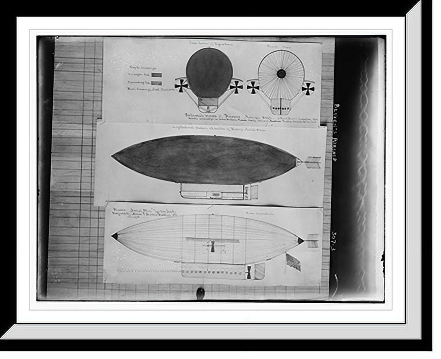 Historic Framed Print, Bliven's airship (blueprint), 17-7/8" x 21-7/8 ...