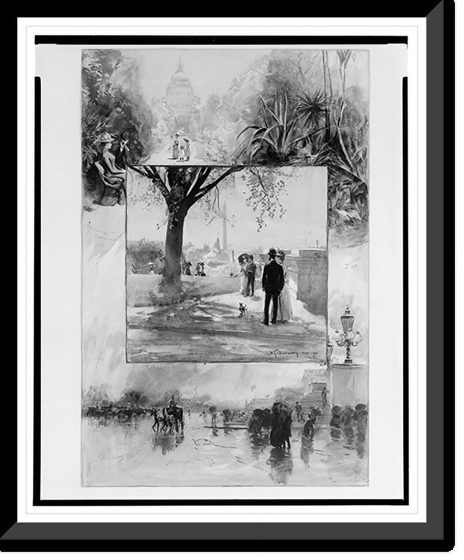 Historic Framed Print, [Botanical Gardens ; Washington Monument ...