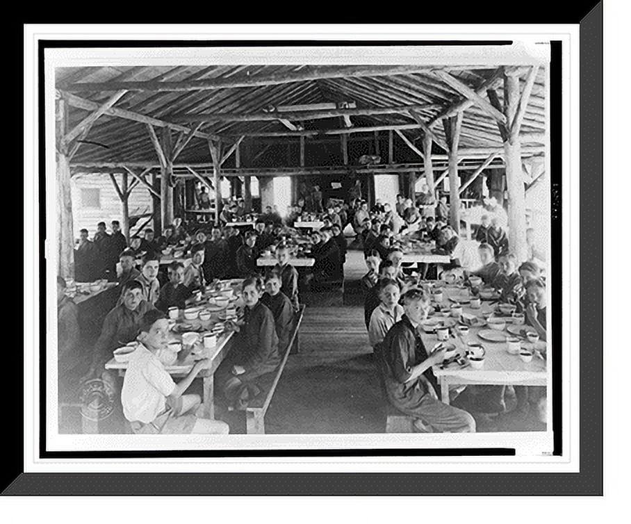 Historic Framed Print, [Boy Scouts eating in mess hall at Camp ...