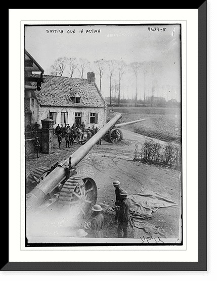 Historic Framed Print, British gun in action, 17-7/8" x 21-7/8 ...