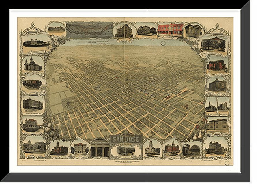 Historic Framed Print, CA San Jose 1901 MAP, 17-7/8" x 21-7/8 ...