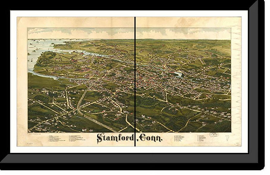 Historic Framed Print, CT Stamford 1883 MAP, 17-7/8" x 21-7/8 ...