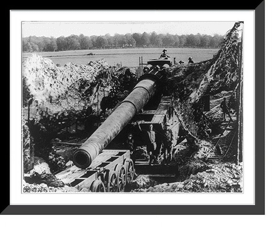 Historic Framed Print, Camouflaged U.S. railroad gun battery in ...