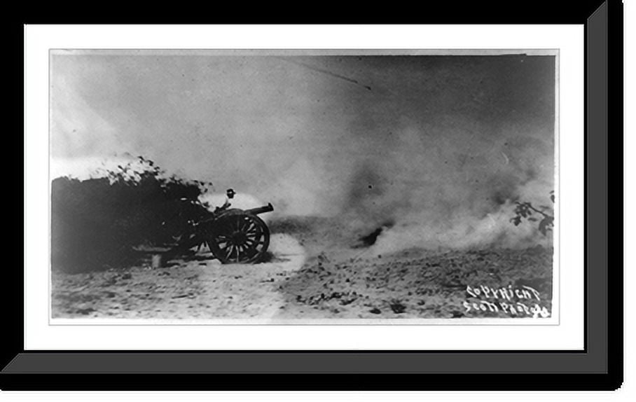 Historic Framed Print, [Cannon being fired by insurrectos at Battle of ...