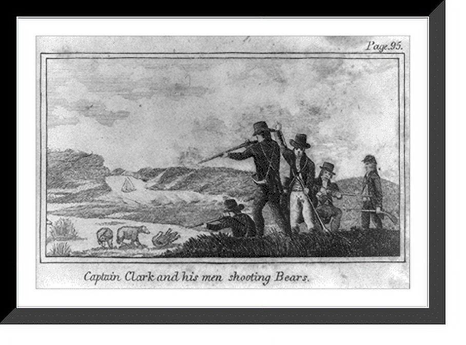 Historic Framed Print, Captain Clark and his men shooting bears, 17-7/8 ...