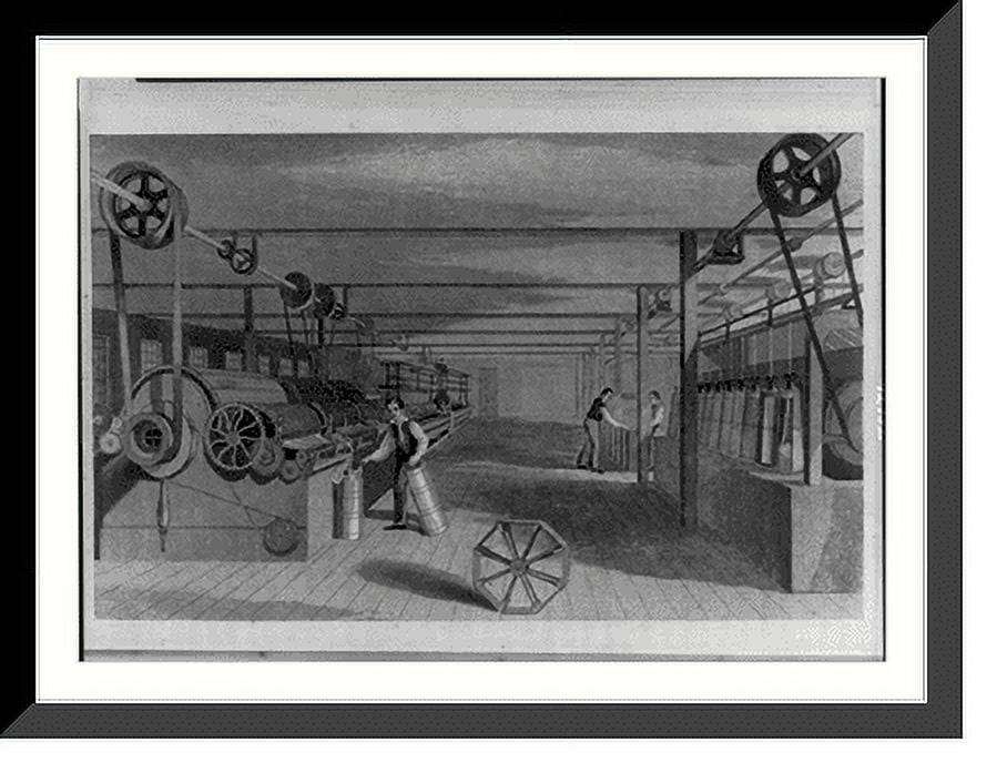 Historic Framed Print, [Carding, drawing, roving and spinning ...