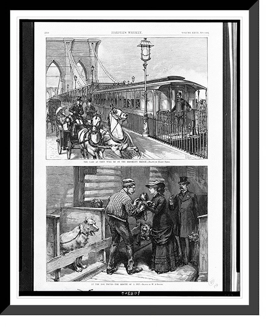 Historic Framed Print, The Cars as they will be on the Brooklyn Bridge ...