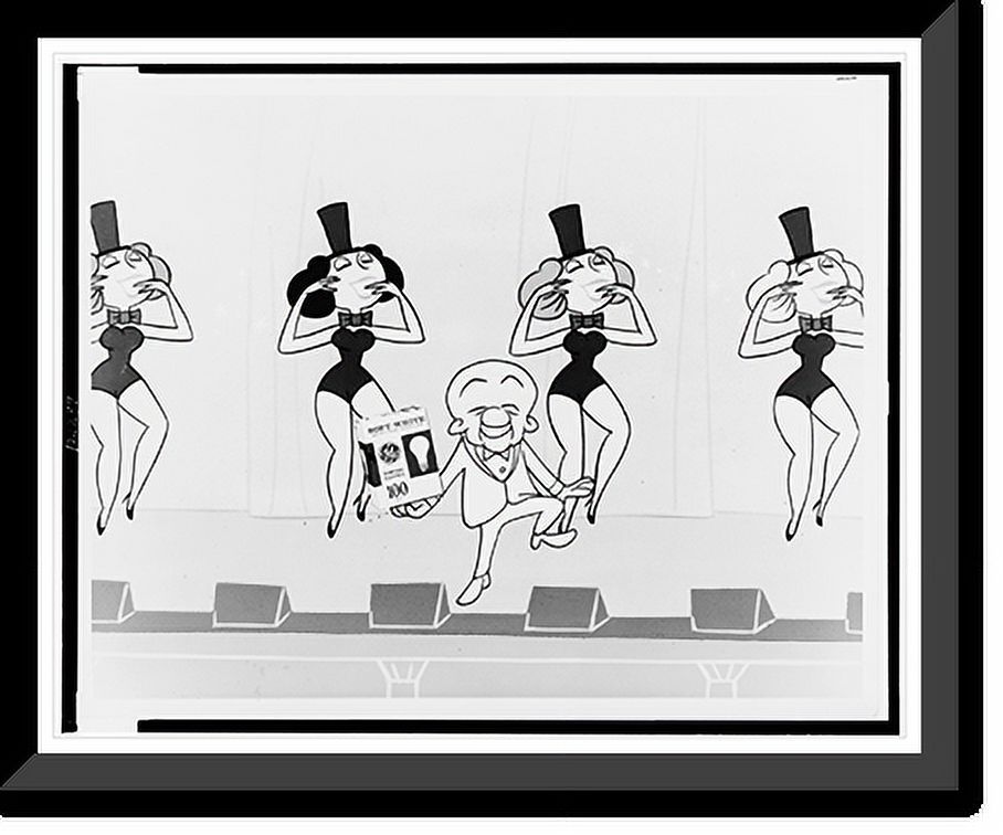 Historic Framed Print, [Cartoon of Mr. Magoo dancing on stage, holding a package of General ...