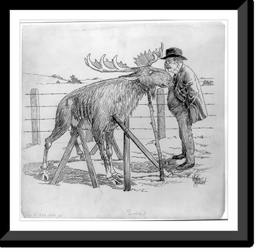 Historic Framed Print, [Cartoon showing Theodore Roosevelt looking at ...