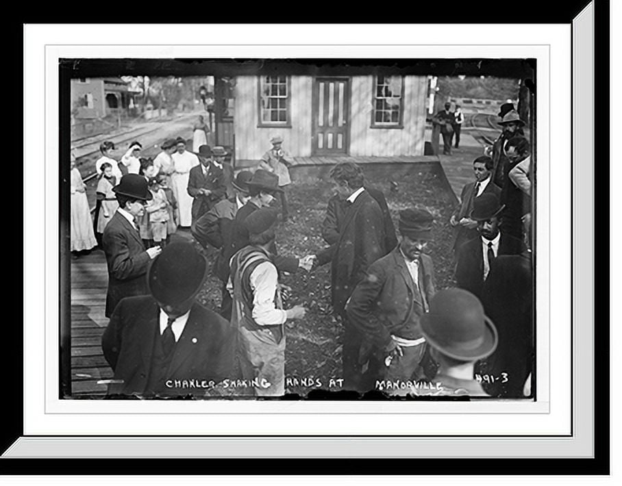 Historic Framed Print, Chandler shaking hands at Manorville railroad ...