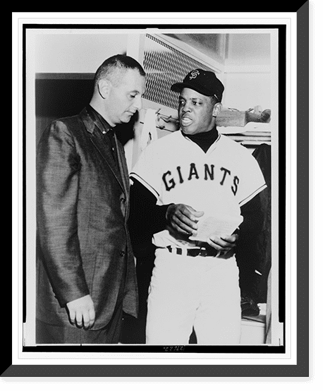 Historic Framed Print, [Charles Einstein listening to Willie Mays (r ...
