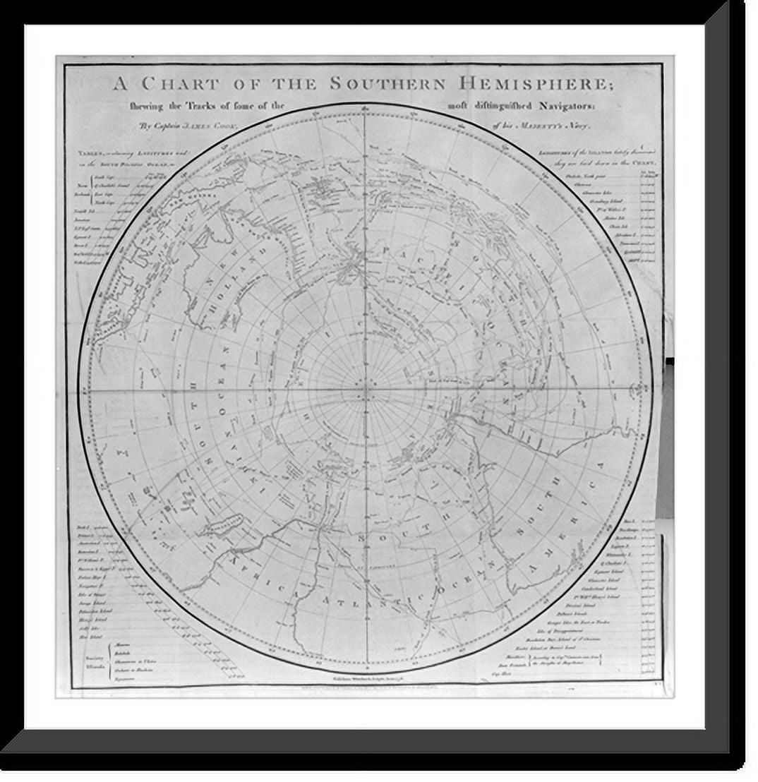 Historic Framed Print, A Chart of the Southern Hemisphere showing the ...