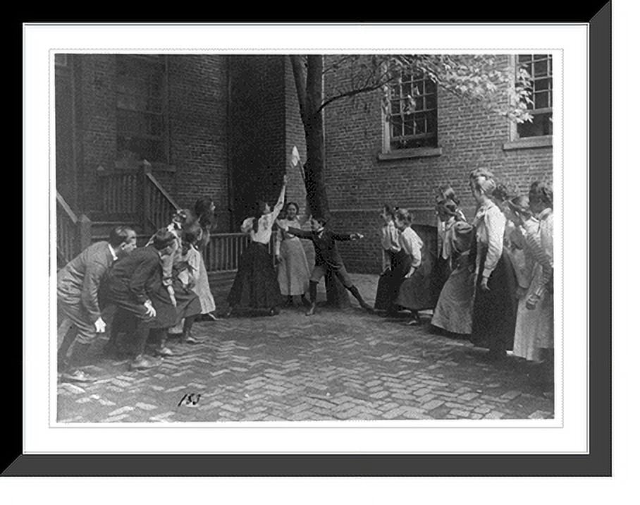 Historic Framed Print, [Children playing game with handkerchief on ...