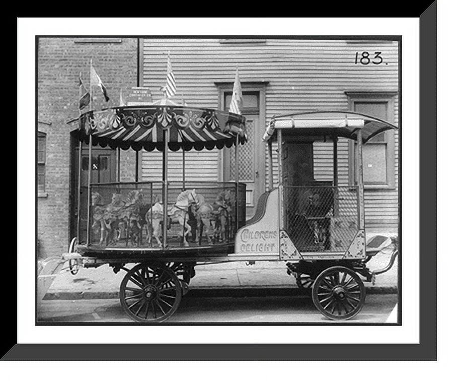 Historic Framed Print, [Children's Delight" carousel wagon ...