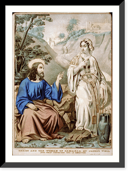 Historic Framed Print, Christ and the woman of Samaria at Jacob's Well ...