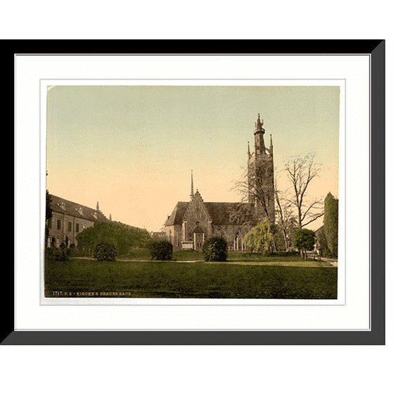 Historic Framed Print, Church and Grey House park of Worlitz Anhalt ...