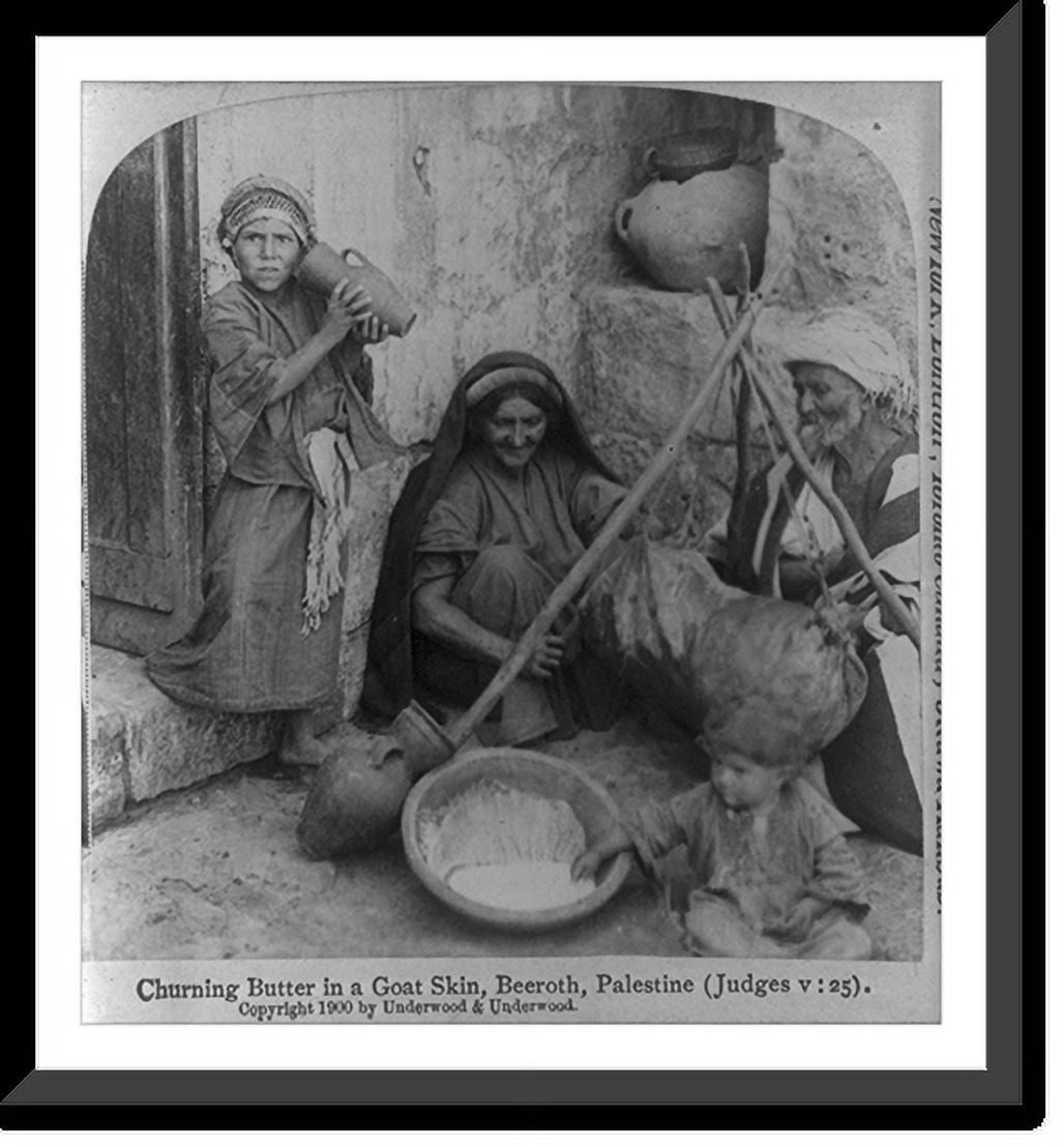 Historic Framed Print, Churning butter in a goat skin, Beeroth ...