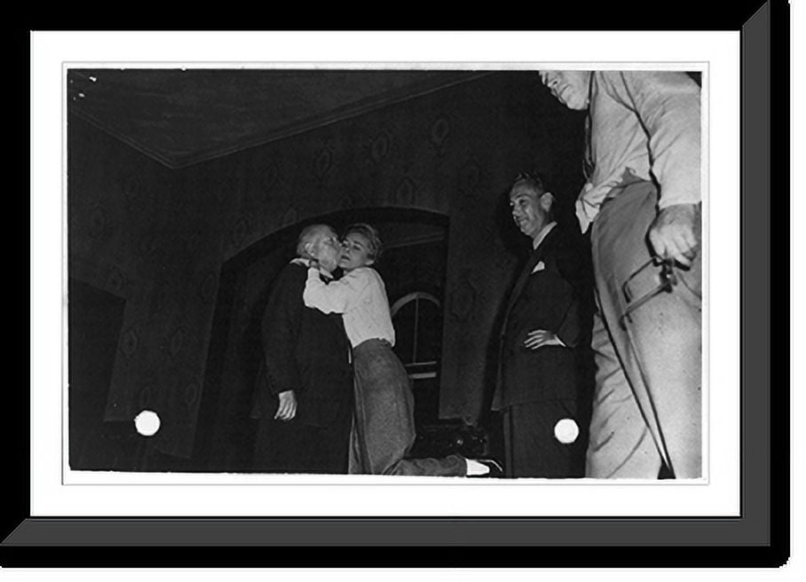 Historic Framed Print, [Clare Boothe hugging man in scene from ...