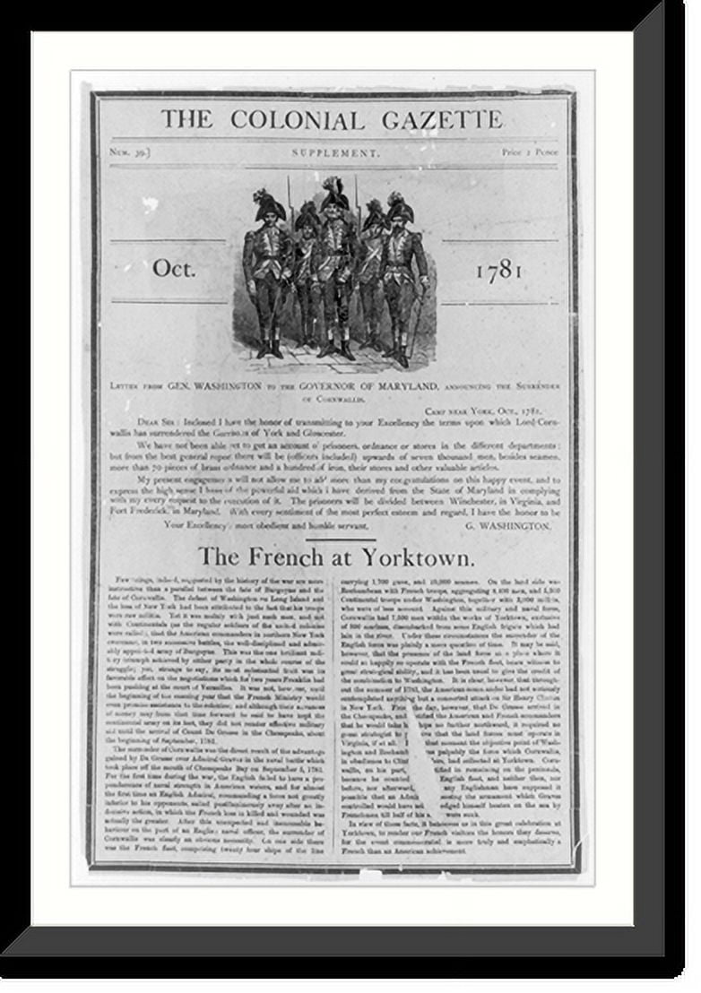 Historic Framed Print, The Colonial Gazette. Oct. 1781. Supplement Num ...