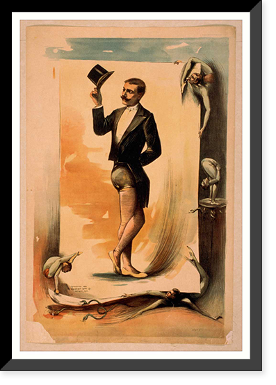 Historic Framed Print, [Contortionist in tuxedo jacket top hat and ...