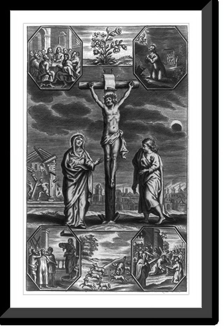 Historic Framed Print, [Crucifixion of Christ, with scenes of the ...