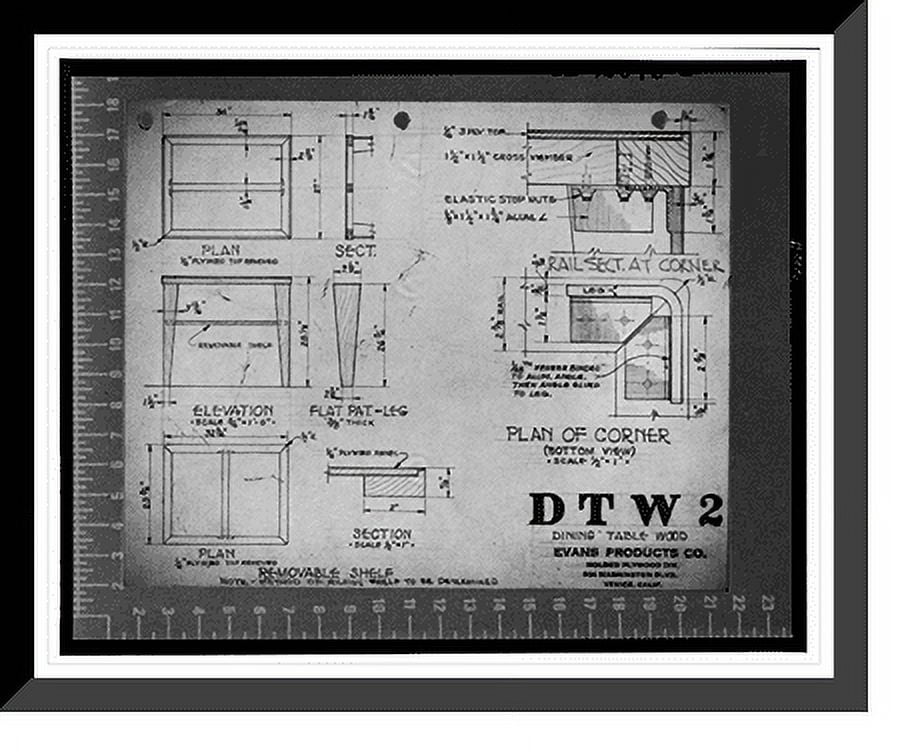 Historic Framed Print, [Design drawing for a dining table (DTW2, Dining ...