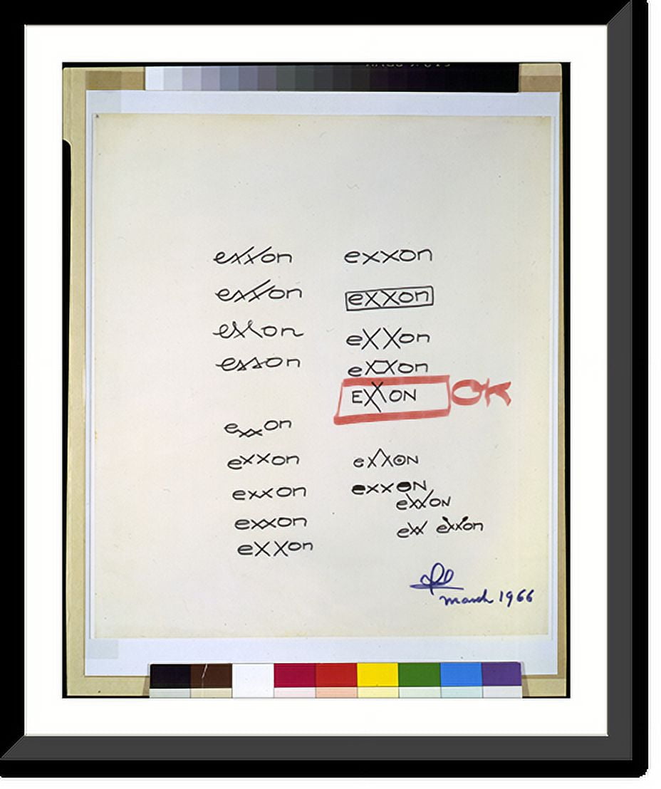 Historic Framed Print, [Design drawing for a logo for the Exxon ...