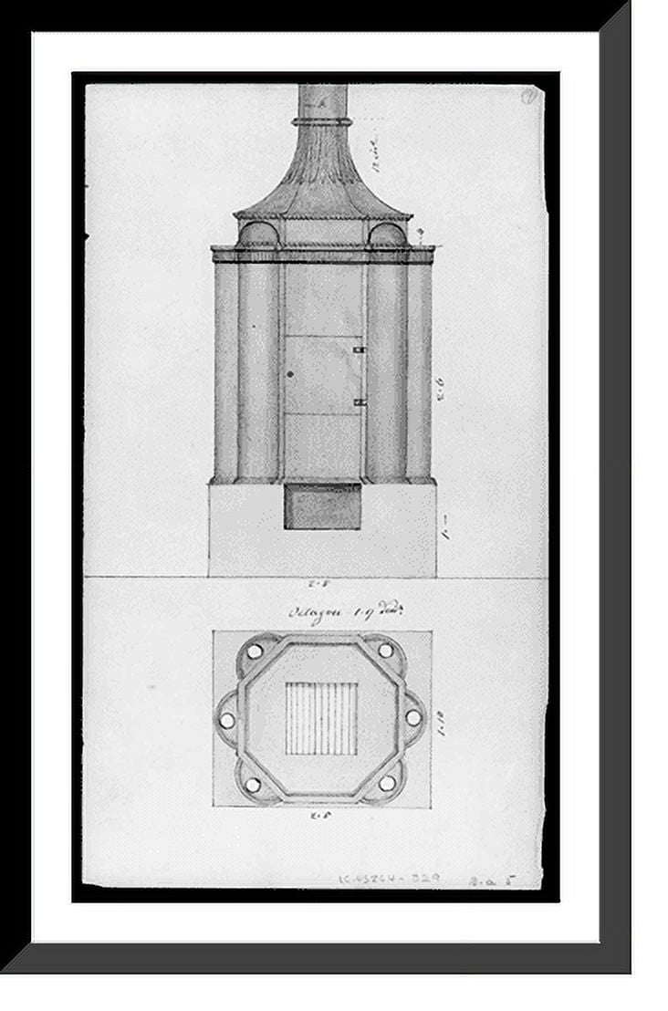 Historic Framed Print, [Design drawing for a lotus pipe stove. Front ...