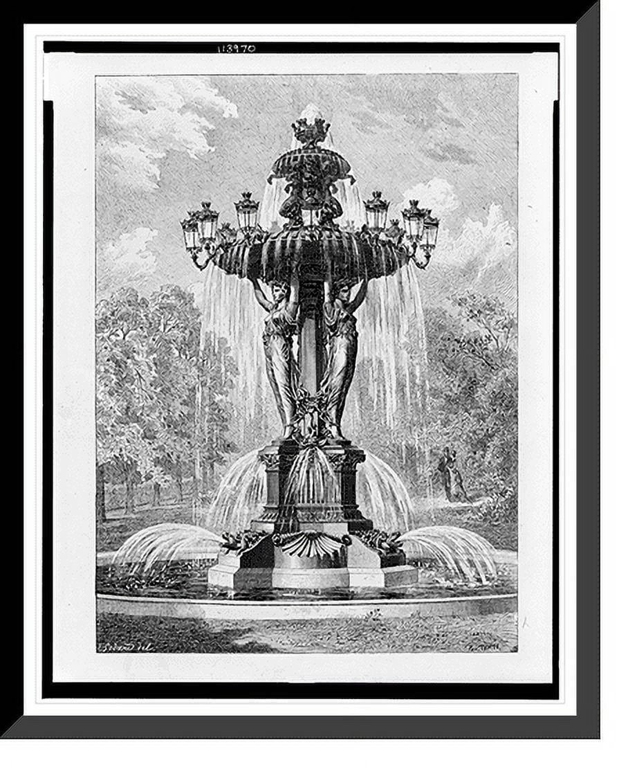 Historic Framed Print, Design drawing for a fountain (decorative fountain" or "fountain of light ...