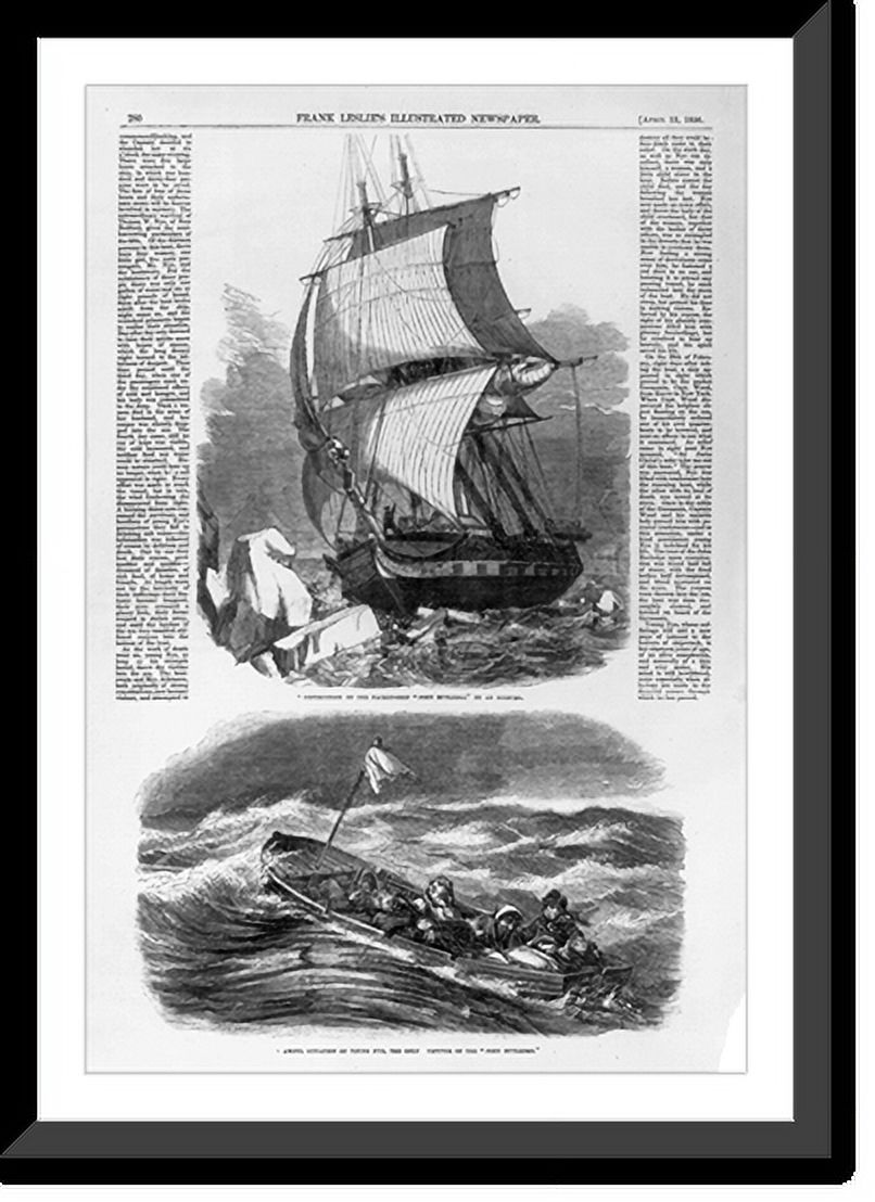 Historic Framed Print, Destruction of the packet-ship John Rutledge by an iceburg, Feb. 20, 1856 ...