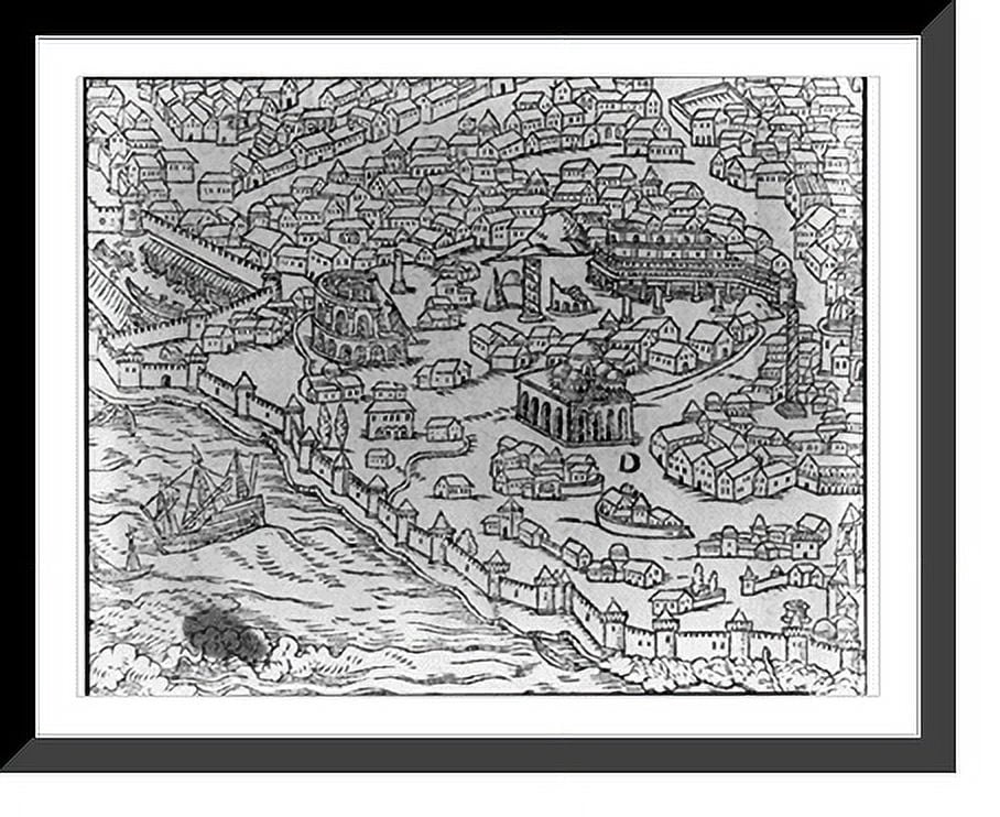 Historic Framed Print, [Detail of map of Constantinople, showing walled ...