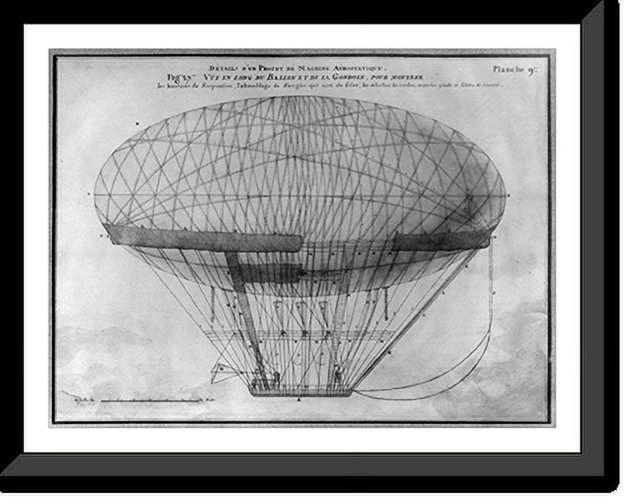 Historic Framed Print, Details d'un Projet de Machine Aerostatique ...