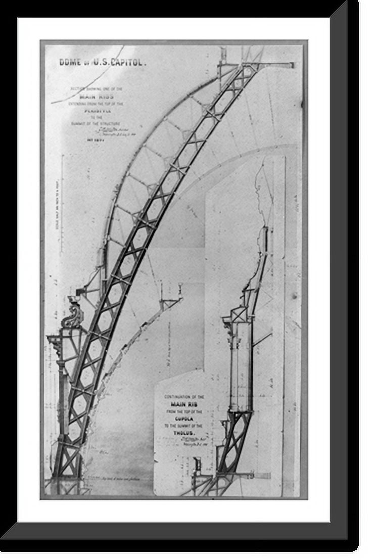 Historic Framed Print, Dome of U.S. Capitol, section showing one of the ...