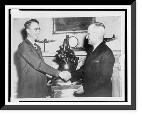 Historic Framed Print, [Dr. Luis Alvarez receives aviation trophy from President Truman], 17-7/8 ...
