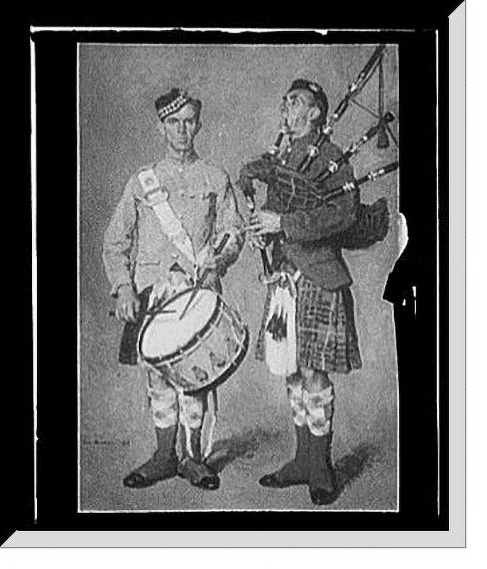 Historic Framed Print, [Drummer and bagpipe player in Scottish uniform ...