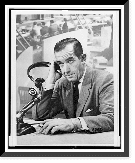 Historic Framed Print, [Edward R. Murrow seated before microphone ...