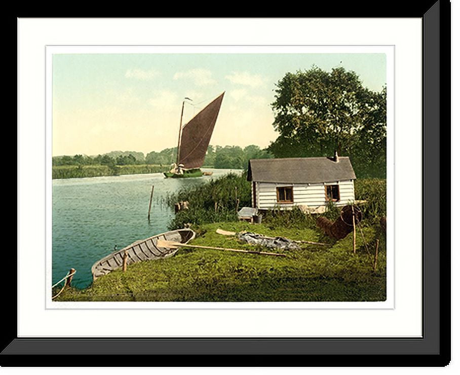 Historic Framed Print, Eel fishers hut on the Bore (i.e. Bure River ...