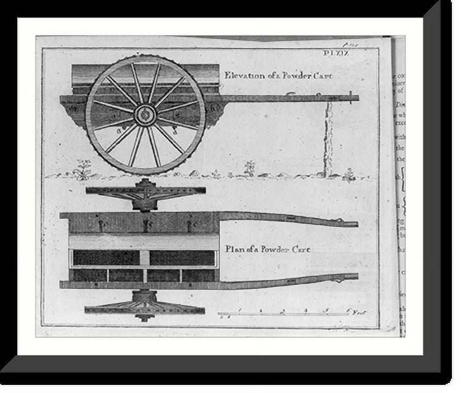 Historic Framed Print, Elevation of a powder cart [and] plan of a ...